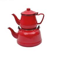 China Thickness 0.8mm Enamel Coffee Teapot 800ml Round Shape Tea Pot with High Temperature Logo Printing Technique for sale