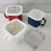 China 1000ml 1450ml 2650ml Enamel Casserole Pot Fire Safe Noodle Cooking Pot With Glass Lid for sale