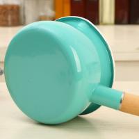 China Custom Color Enameled Cast Iron Saucepan 15cm Size With Wood Handle For Cooking for sale