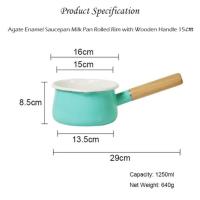 China Custom Color Enameled Cast Iron Saucepan 15cm Size With Wood Handle For Cooking for sale