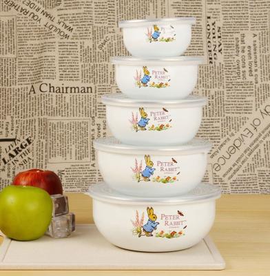 China Logo Printing Enamel Ice Bowl Set 10 12 14 16 18cm Enamel Metal Food Storage Bowls for sale