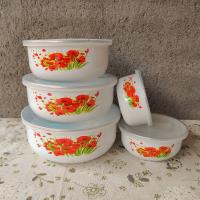 China Logo Printing Enamel Ice Bowl Set 10 12 14 16 18cm Enamel Metal Food Storage Bowls for sale