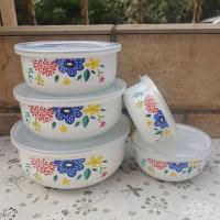 China Logo Printing Enamel Ice Bowl Set 10 12 14 16 18cm Enamel Metal Food Storage Bowls for sale