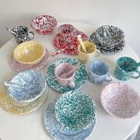 China EU FDA Certified Enamelware Plate Set Enamel Rolled Edge Tableware Sets Multi Size for sale