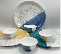 China 107RX enamel double color mixed metal tableware sets custom decal dinner 80000pieces yearly manufacturing output capacity for sale