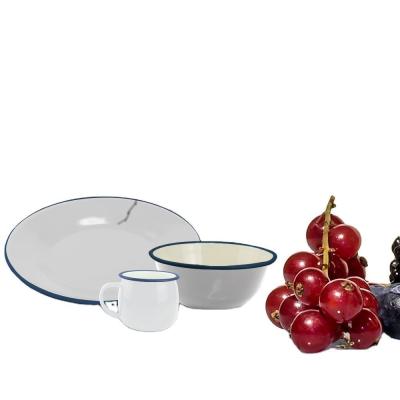 China Iron Type Carbon Steel Enamelware Custom Decal Metal Enamel Plates And Bowls For Dinner for sale