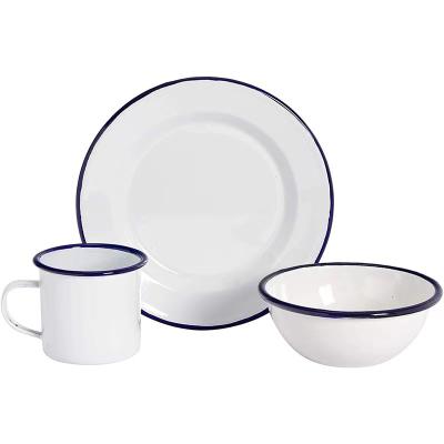 China Enamel Carbon Steel White Bowls Plates Sturdy and Elegant for Home Restaurant Table Settings for sale