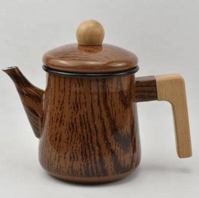 China Electric Range 06L Capacity Kitchen Enamel Kettle Tea Pot Wood Handle Wood Lid Eco Friendly Product for sale
