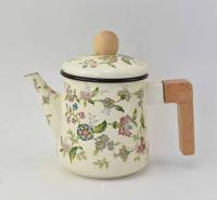 China Electric Range 06L Capacity Kitchen Enamel Kettle Tea Pot Wood Handle Wood Lid Eco Friendly Product for sale