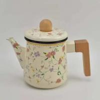 China Electric Range 06L Capacity Kitchen Enamel Kettle Tea Pot Wood Handle Wood Lid Eco Friendly Product for sale