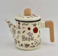 China Electric Range 06L Capacity Kitchen Enamel Kettle Tea Pot Wood Handle Wood Lid Eco Friendly Product for sale