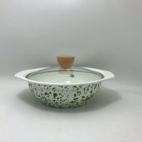 China 0.8mm Thick V Shape Enamel Casserole Pot Speckle Marble Enamel Coating Stew Pot 1500ml for sale