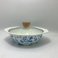 China 0.8mm Thick V Shape Enamel Casserole Pot Speckle Marble Enamel Coating Stew Pot 1500ml for sale
