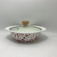 China 0.8mm Thick V Shape Enamel Casserole Pot Speckle Marble Enamel Coating Stew Pot 1500ml for sale