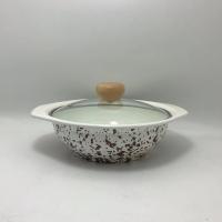 China 0.8mm Thick V Shape Enamel Casserole Pot Speckle Marble Enamel Coating Stew Pot 1500ml for sale
