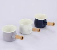 China Mini Pot Enamel Steel Milk Pan Baby Food Cooking Pot with Wooden Handle for sale