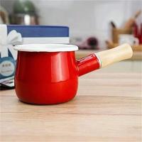 China Mini Pot Enamel Steel Milk Pan Baby Food Cooking Pot with Wooden Handle for sale