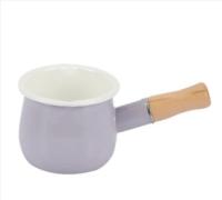 China Mini Pot Enamel Steel Milk Pan Baby Food Cooking Pot with Wooden Handle for sale