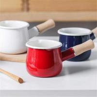 China Mini Pot Enamel Steel Milk Pan Baby Food Cooking Pot with Wooden Handle for sale