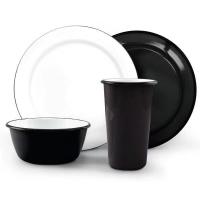 China Enamel Camping Tableware Set 18cm 20cm 22cm 24cm 27cm Vintage Retro Plates And Bowls Set for sale