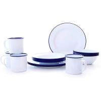 China Enamel Camping Tableware Set 18cm 20cm 22cm 24cm 27cm Vintage Retro Plates And Bowls Set for sale