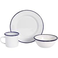China Enamel Camping Tableware Set 18cm 20cm 22cm 24cm 27cm Vintage Retro Plates And Bowls Set for sale