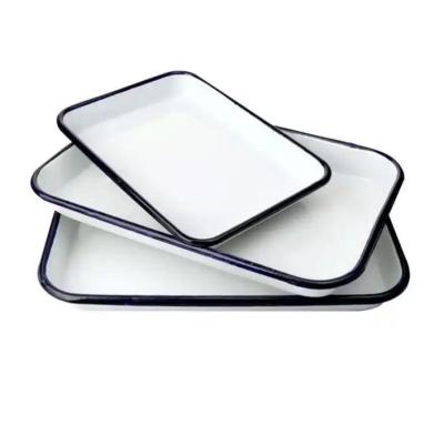 China 0.5mm Thickness Enamel Rolled Rim Baking Tray Carbon Steel Enamel Tin Custom Logo for sale