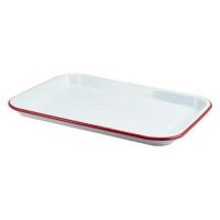 China 0.5mm Thickness Enamel Rolled Rim Baking Tray Carbon Steel Enamel Tin Custom Logo for sale