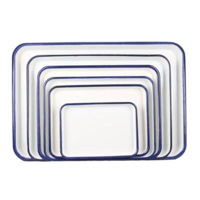 China Custom Color Vintage Retro Enamelware Camping Plates Bowls Set For Travel Restaurant Hotel for sale
