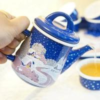 China Carbon Steel Enamel Hotel Gift Kettle Tray Set Accompanied with Mugs OEM Service for sale