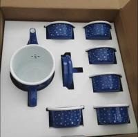 China Carbon Steel Enamel Hotel Gift Kettle Tray Set Accompanied with Mugs OEM Service for sale