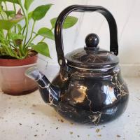 China Carbon Steel Arabic Teapot Set Enamel Colorful Tea Pot Kettle Mug Plate Set for sale