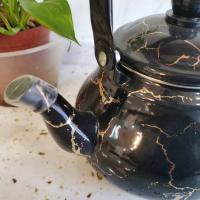 China Carbon Steel Arabic Teapot Set Enamel Colorful Tea Pot Kettle Mug Plate Set for sale