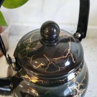 China Carbon Steel Arabic Teapot Set Enamel Colorful Tea Pot Kettle Mug Plate Set for sale