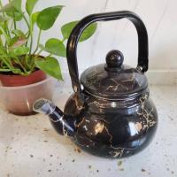 China Carbon Steel Arabic Teapot Set Enamel Colorful Tea Pot Kettle Mug Plate Set for sale