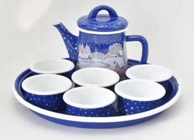 China 1.2L Carbon Steel Tea Pot Sets Saudi Turkish Type Tableware Sets Double Coating for sale