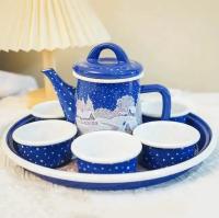 China 1.2L Carbon Steel Tea Pot Sets Saudi Turkish Type Tableware Sets Double Coating for sale