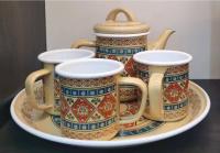 China 1.2L Carbon Steel Tea Pot Sets Saudi Turkish Type Tableware Sets Double Coating for sale