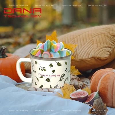 China Flower Theme 8x8cm Custom Style 12 Oz Enamel Mug Coffee Mug Camping White Coffee Enamel Cup Mug for Printing for sale