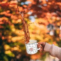 China Flower Theme 8x8cm Custom Style 12 Oz Enamel Mug Coffee Mug Camping White Coffee Enamel Cup Mug for Printing for sale