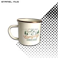 China Handmade 12 Oz Enamel Custom Style Coffee Mug Camping Stoneware Enamel Mug with C Shape Handle for sale