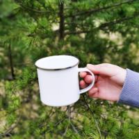 China Thickness 0.5mm White Enamel Cup 12 Oz Sublimation Blank Custom Logo Printing for sale