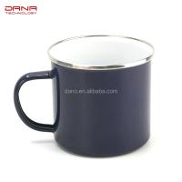 China 8x8cm Thickness 0.5mm Enamel Coffee Cup Metal Steel Mug Custom Logo Printing 8oz Camping Milk Mug for sale