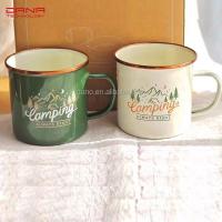 China 8x8cm Thickness 0.5mm Enamel Coffee Cup Metal Steel Mug Custom Logo Printing 8oz Camping Milk Mug for sale