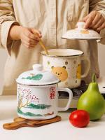 China 12cm 14cm 15cm Household Enamel Cooking Pot Large Capacity Dormitory Enamel Frying Pan for sale