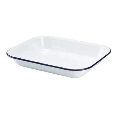 China Steel Rolled Edge Rim Classical Style Enamel Dinnerware Soup Plate Custom Logo for sale