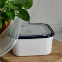 China Double Coating Enamel Salad Bowls Enamel 3PCS Square Shape Container Leak Proof for sale