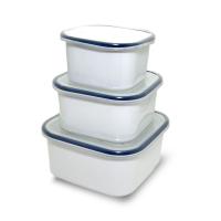 China Classical Style 8cm Square Enamel Coating Bowl Set Food Storage Container with Lid for sale