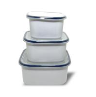 China Classical Style 8cm Square Enamel Coating Bowl Set Food Storage Container with Lid for sale