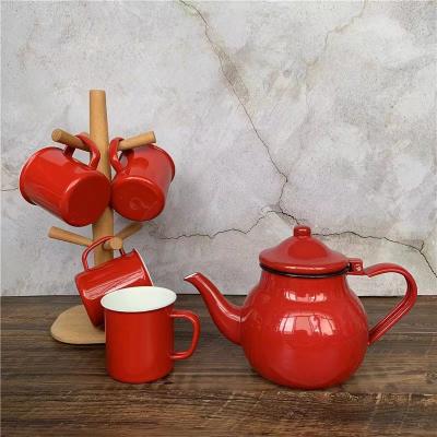 China Thickness 0.8mm 350ml Small Size Enamel Teapot 0.7L Fat Kettle for Tea Preparation for sale